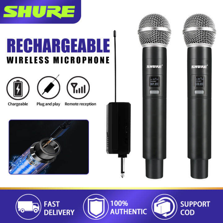 Shure Rechargeable Wireless Microphone Original for Videoke Karaoke HD Sound With Free Battery ...
