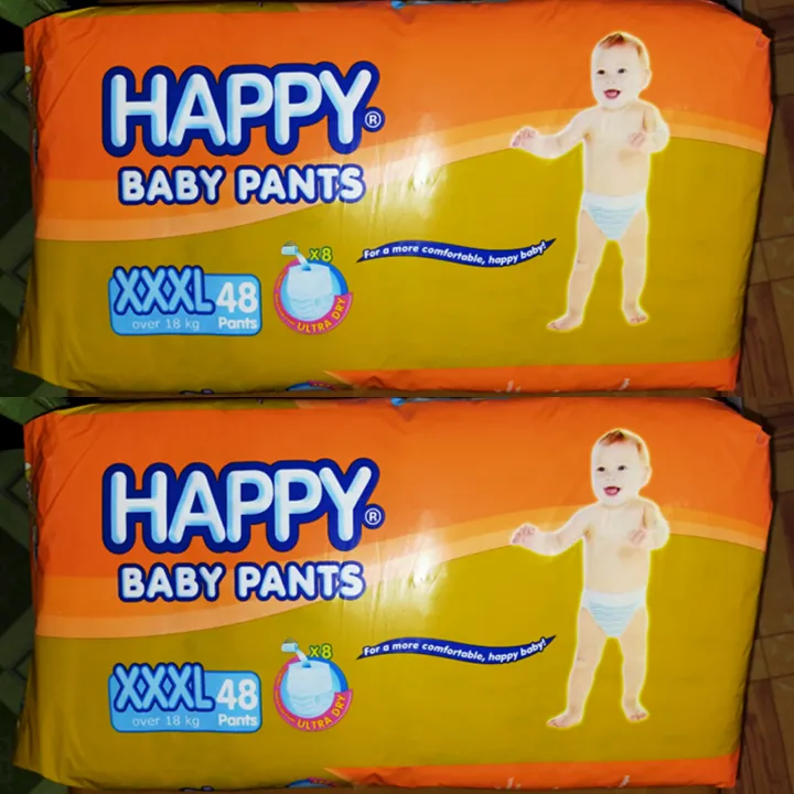 HAPPY Diaper Pants size XXXL Triple Extra Large 48 's X 2 pack (96 ...