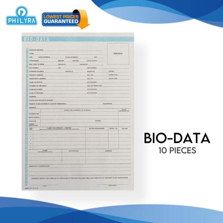 PHILYRA COD BIO-DATA 10 SHEETS | Lazada PH