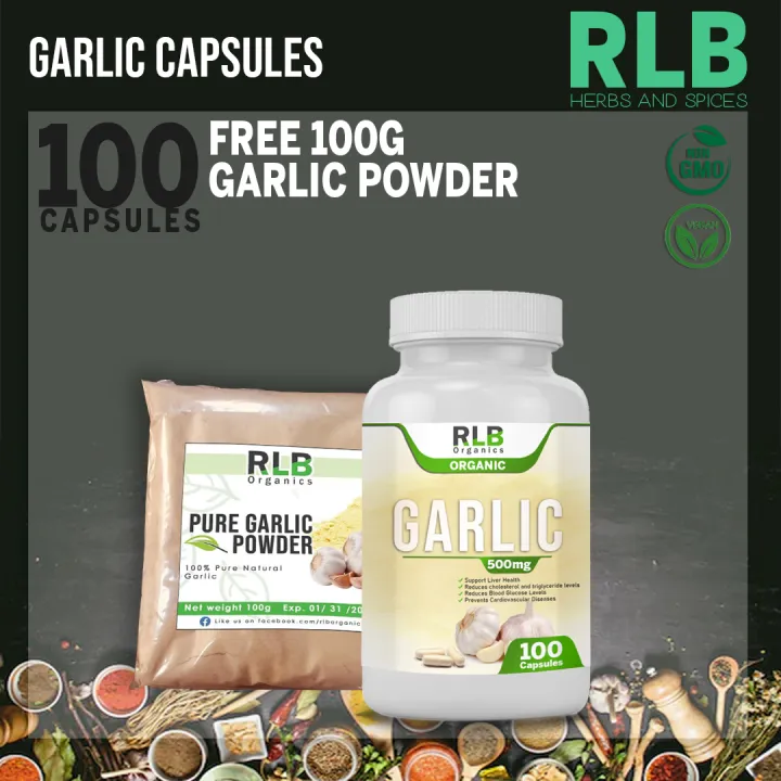 Pure Organic Natural Garlic Capsules (100 Capsules) + FREE 100 grams ...