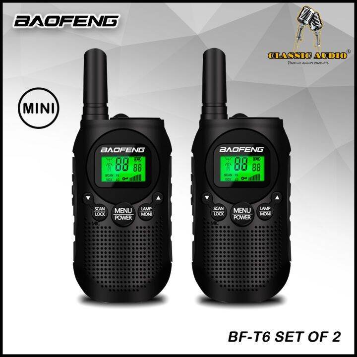 Classic Baofeng T6 2W Set of 2 Interphone Two-Way Walkie Talkie Mini Walkie Talkie (Original ...