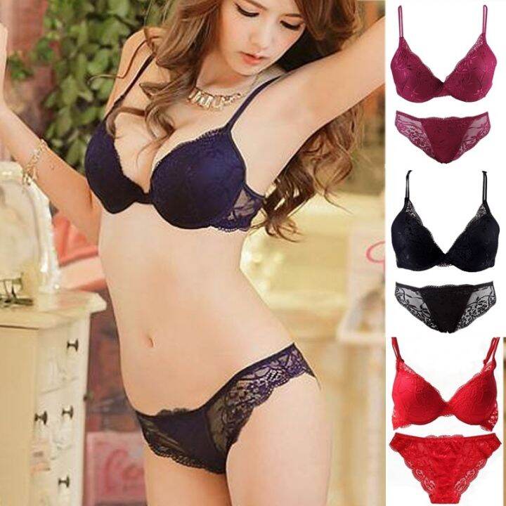 Yfs Store Women Lady Cute Underwear Satin Lace Embroidery Bra Sets With