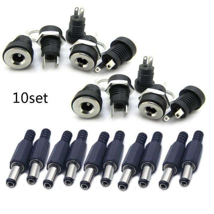 10pairs DC Power Connector Pin Female Male Jack Socket Adapter 5.5x2 ...