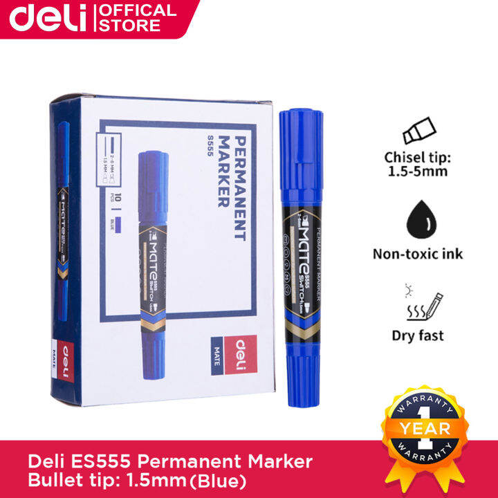 Deli ES555 Permanent Marker Dual Tip Chisel Tip:2.5mm Bullet Tip:1.8mm 1Pc | Lazada PH