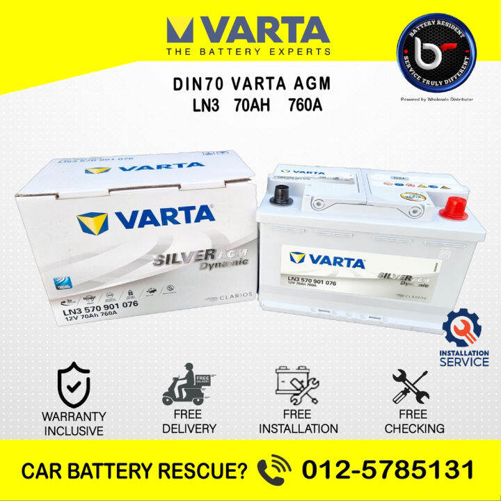 [ Installation Provided ] LN3 AGM DIN70L DIN70 Varta Silver AGM Dynamic MF Car Battery Bateri ...