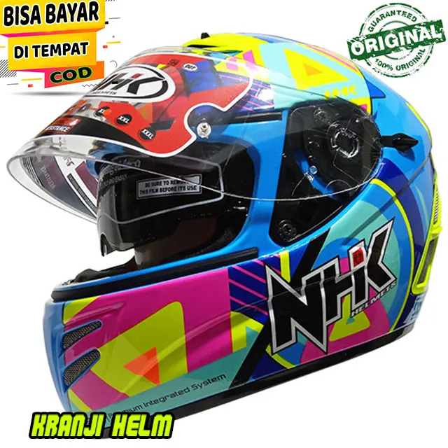 Helm nhk full face terminator blue fluorencent double visor termurah ...