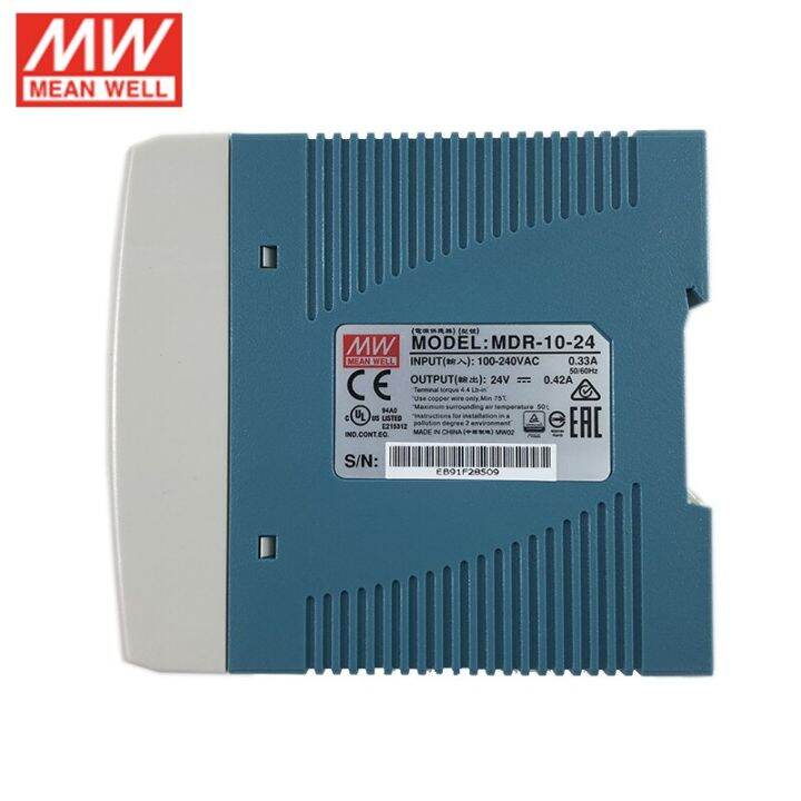 Original MEAN WELL DIN Rail MDR-10-24 10W 24V Switching Power Supply 110V/220V AC To 24V DC 0 ...