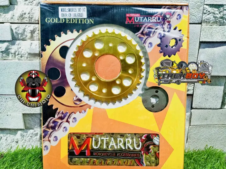 Smash 110/115 & Raider J MUTARRU GOLD STEEL Chain Set [Made in Thailand ...