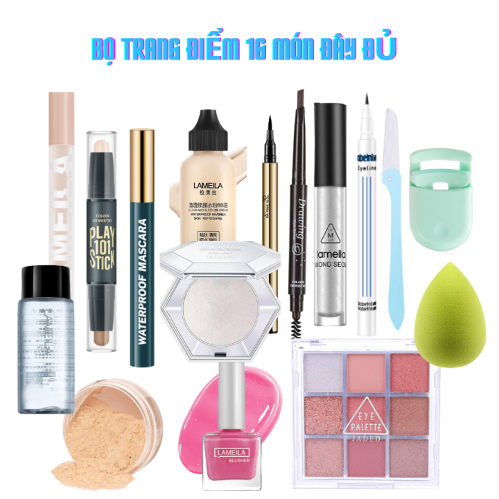 Bộ trang điểm đầy đủ LAMEILA 16 món Make Up tô màu trang điểm Mascara ...