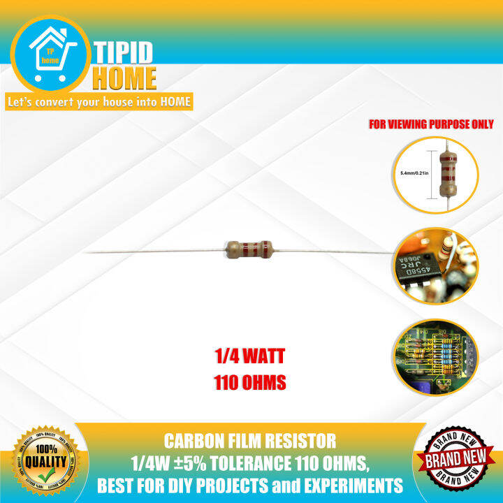 CARBON FILM RESISTOR 1/4W ±5% TOLERANCE 110 OHMS, BEST FOR DIY PROJECTS ...