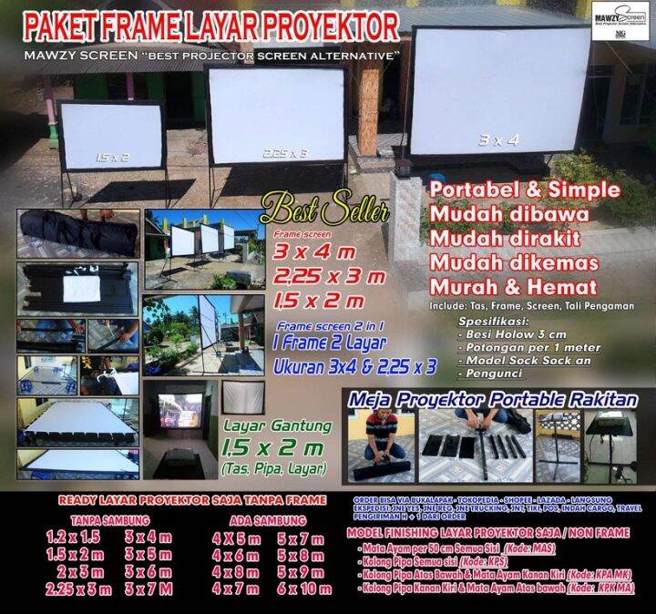 Layar proyektor ukuran 3 x 5 meter tanpa sambung tembak depan belakang ...