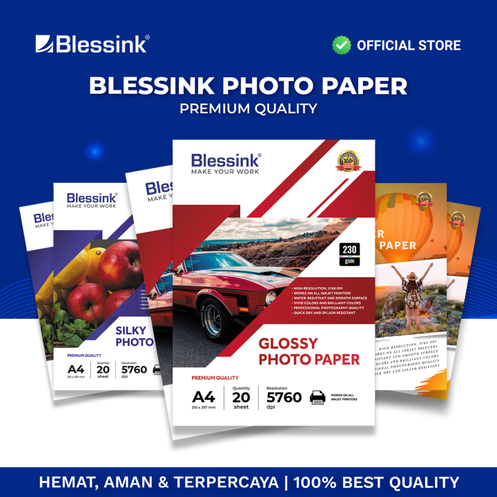 Kertas Foto Silky Photo Paper / Glossy Photo Paper / Sticker Photo Paper BLESSINK A4 / 10R ...