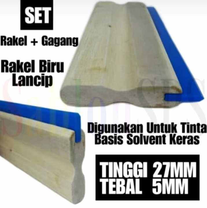RAKEL SABLON BIRU TUA LANCIP KECIL 27MMX5MM SET GAGANG KAYU P. 20CM ...