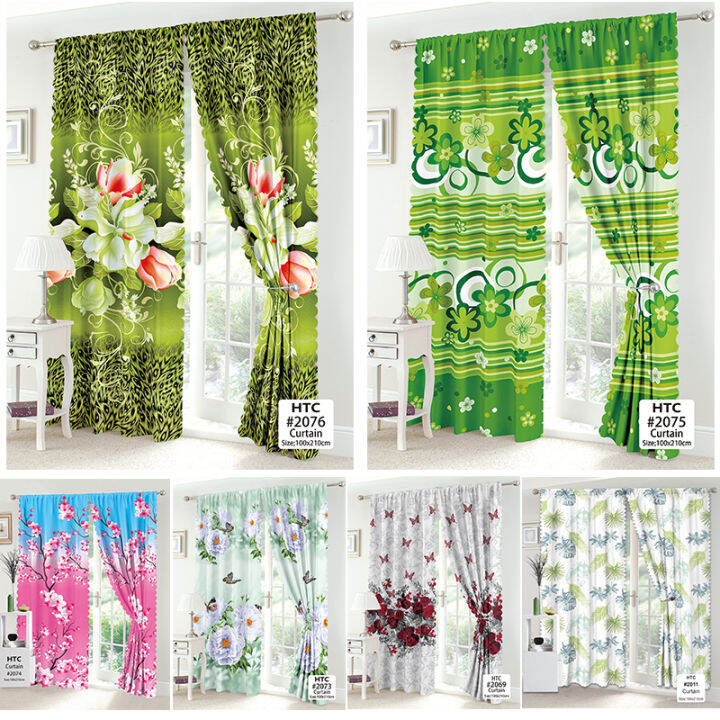1PCS COD Curtain With Green Leaves and Flowers Pattern 100x210cm For ...