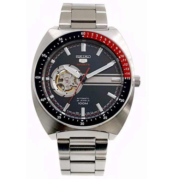 * MADE IN JAPAN * SEIKO 5 SPORTS RETROGRADE DESIGN IN BLACK / RED BEZEL ...