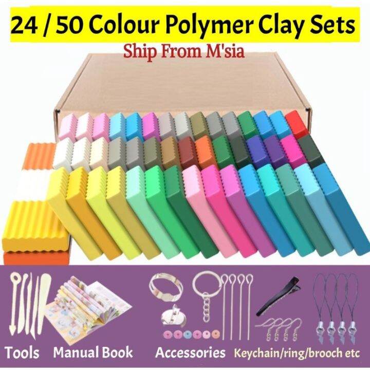 Diy 24 Color Polymer Clays Set Tools Owen Bake Clay Children Cartoon ...