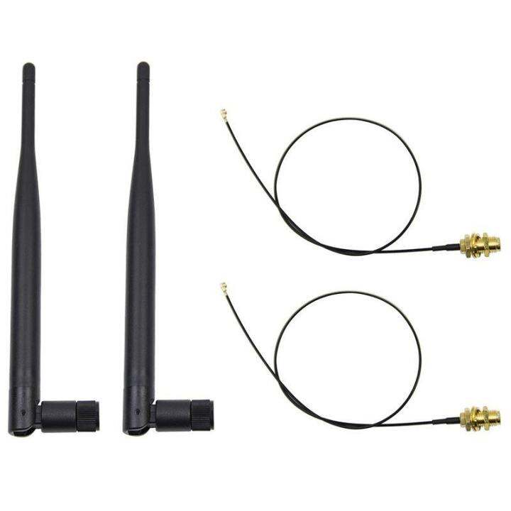 2 x 6dBi 2.4GHz 5GHz Dual Band WiFi RP-SMA Antenna + 2 x 35cm U.fl ...