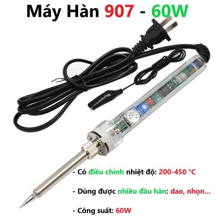 Mỏ hàn thiếc điều chỉnh nhiệt độ No 907 220V 60W và phụ kiện hàn, thiếc hàn, bộ mũi hàn, kệ hàn ...