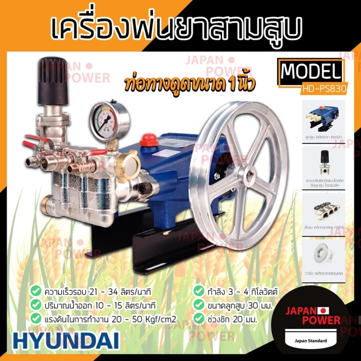 HYUNDAI เครื่องพ่นยา 3 สูบ รุ่น HD-P830 ปั๊มพ่นยาสามสูบ 1 นิ้ว 1 ปั้ม ...