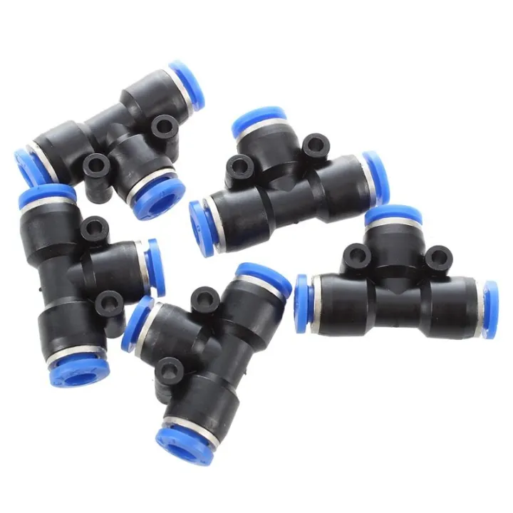 5 Pcs 6mm to 6mm T Style One Touch Fittings Push in Quick Connectors ...