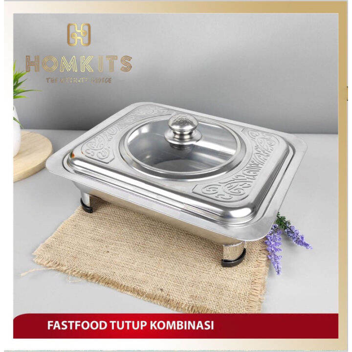 HKS-H293 CHAFING DISH WADAH MAKAN PRASMANAN FAST FOOD TUTUP KACA ...