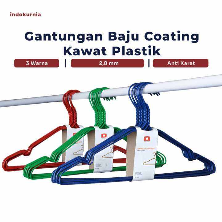 Gantungan Baju Kawat Coating Plastik Indokurnia Kuat dan Lentur 10 pcs ...