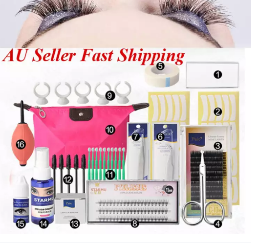 1 year warranty 16in1 Lash Starter Kit Pro Semi Permanent Individual Eyelash Extensions C Curl ...