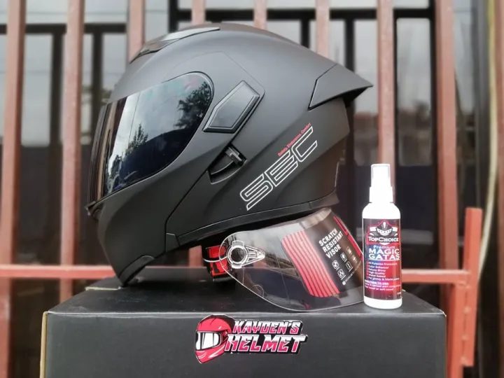 Sec Windstorm V3 MATT BLACK Modular Dual Visor helmet with Extra Smoke ...