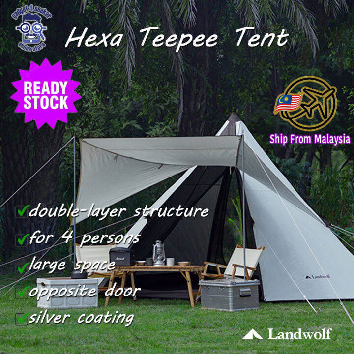 Landwolf Teepee Pyramid Tent With Automatic Side Pole Hexagonal Design ...