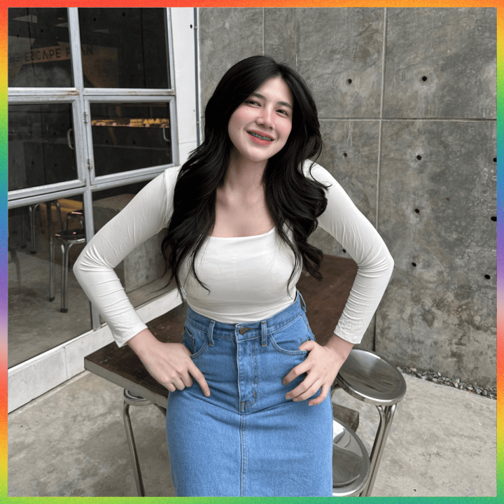 🌈 MesubShop 🌈 ครอปแขนยาว เสื้อคอเหลี่ยม ผ้าเรย่อน2ชั้น สาวอวบใส่ได้ ยืดได้เยอะม้าก เสื้อครอปแขน ...