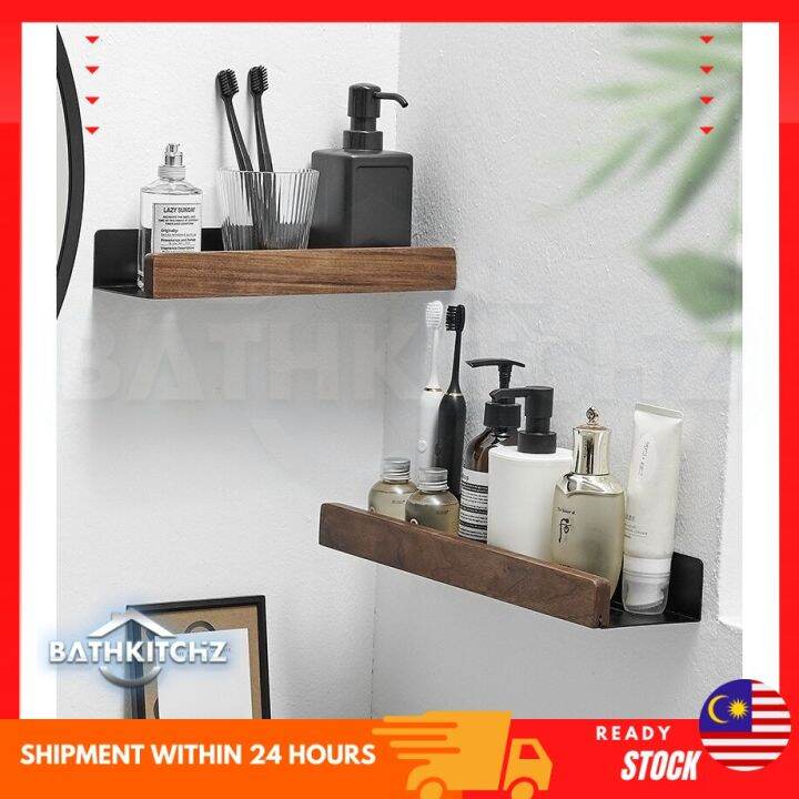 BATHKITCHZ Wooden Bathroom Shelving Shower Room Shelf Shampoo Rack ...