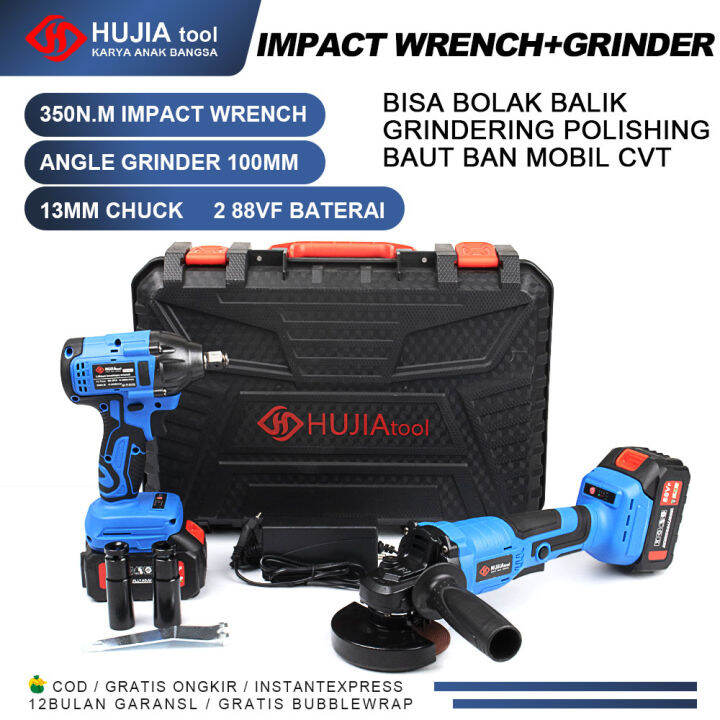 HUJIA Cordless Impact Wrench + Gerinda Mesin Pembuka Baut Ban Roda ...