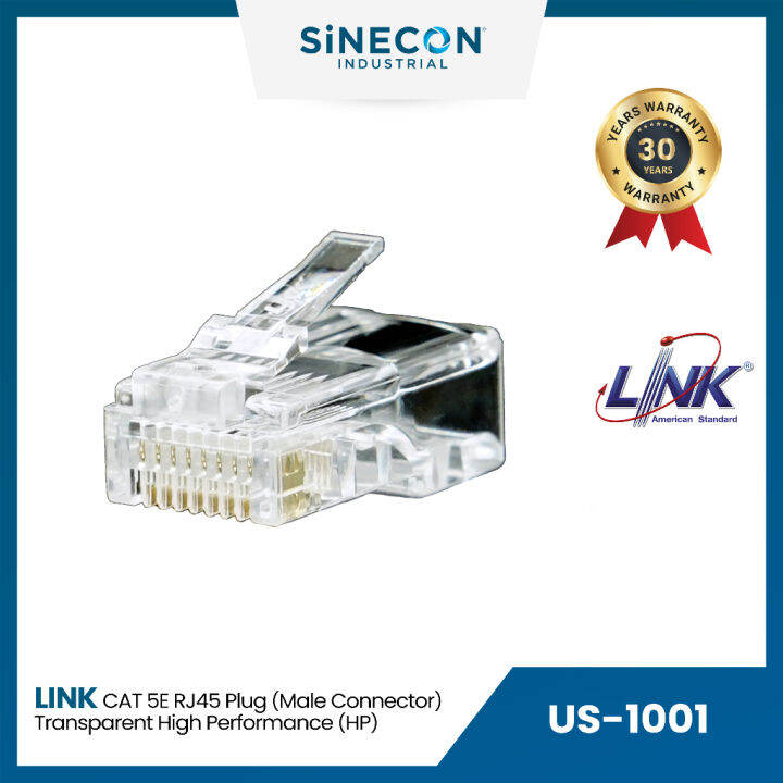 Link(ลิ้งค์) หัวแลน US-1001 CAT 5E RJ45 PLUG (ตัวผู้), สีใส High Performance (HP) สีใสแบบแพ็ค10 ...