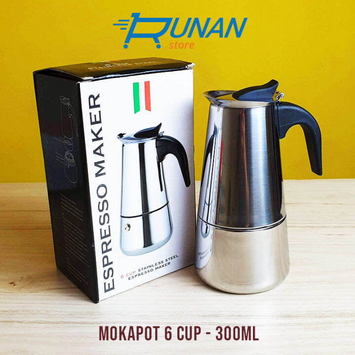 Moka Pot 6 cup Coffee Espresso Maker alat pembuat kopi 300ml | Lazada ...