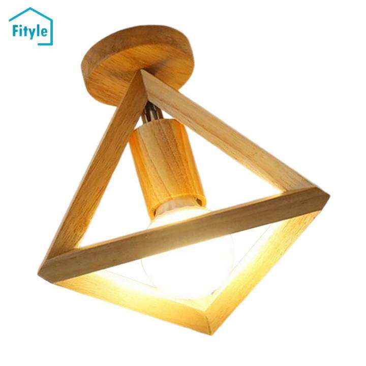 Fityle Modern LED Ceiling Light E27 Base Wood Cage Semi Flush Mount ...