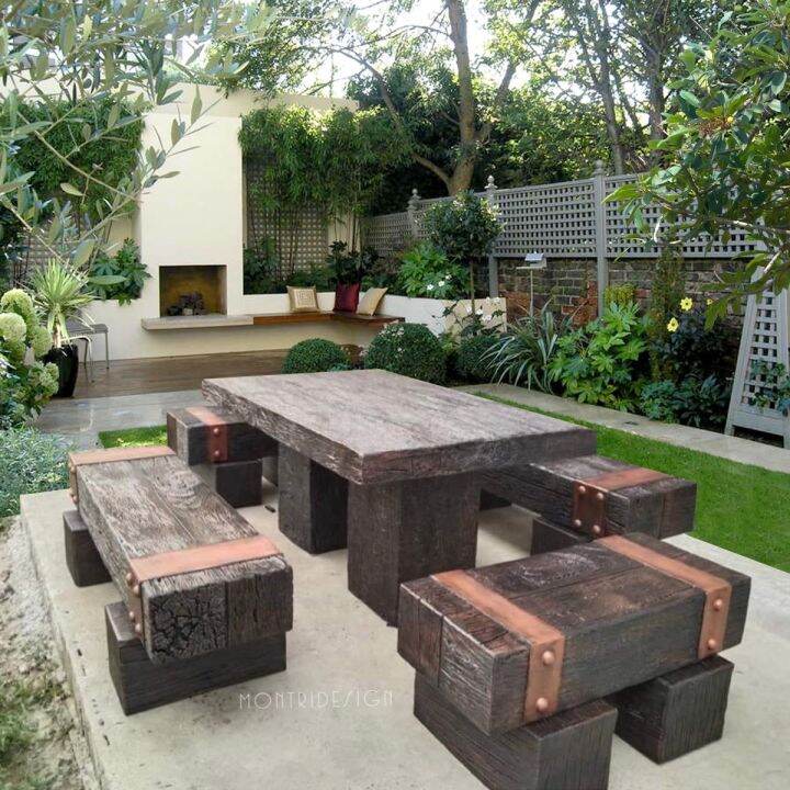 ชุดโต๊ะสนามปูนลายไม้ โต๊ะไม้หมอนโมเดิร์น รุ่น EP02 ขนาด 150*90 cm ...