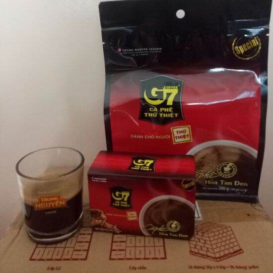 Combo cafe g7 hòa tan đen bịch 100 gói + hộp 15 gói x 2g tặng ly cafe