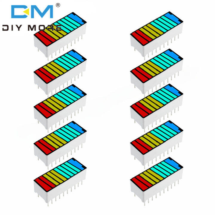 diymore 5/10PCS 5V 10 ส่วน 4 สี LED B แผนภูมิแท่งแบตเตอรี่ไฟแสดงตัวบ่งชี้ DIP หลอดดิจิตอลพลังงาน ...