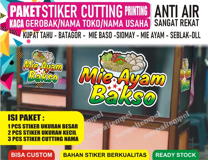 PAKET STIKER KACA GEROBAK TULISAN MIE AYAM BAKSO | Lazada Indonesia