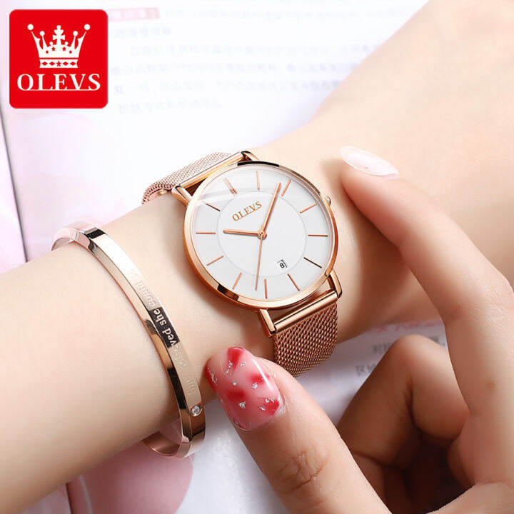 OLEVS Watch For Women Relo Quartz Rose Gold Stainless Steel Waterproof ...