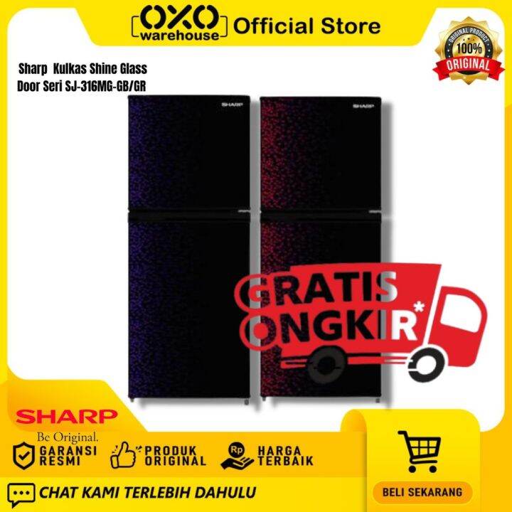 Sharp Kulkas SJ-316MG-GB/GR Kulkas 2 Pintu Shine Glass Door Series Low ...