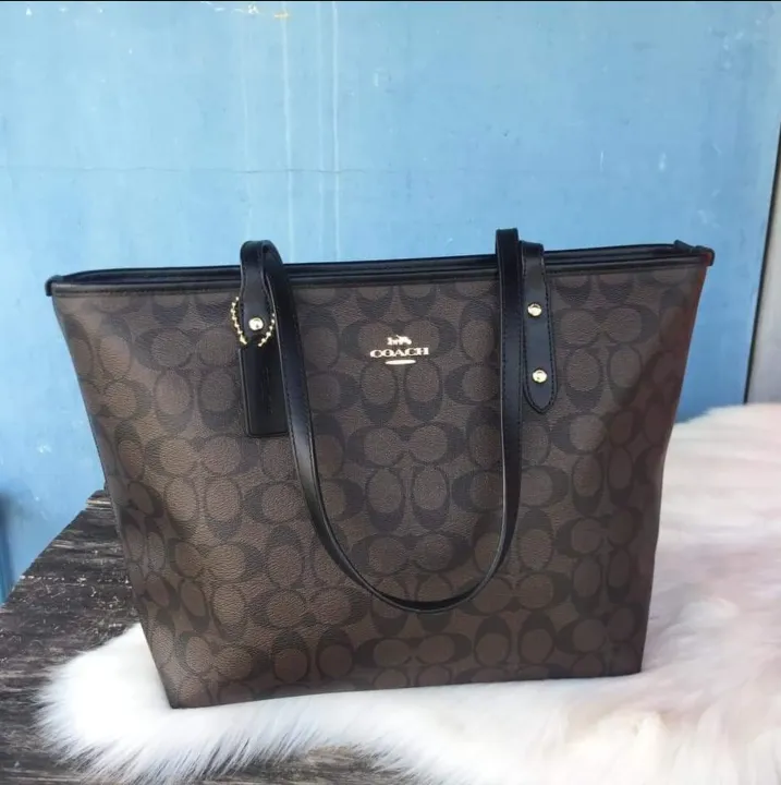 Coach City Zip Tote In Signature Canvas Women's Tote Bag F58292 - Brown ...