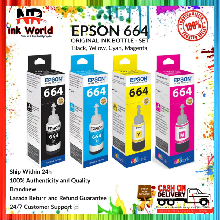 EPSON 664 Original Ink Bottle Set 70-ml (Black, Cyan, Yellow, Magenta ...