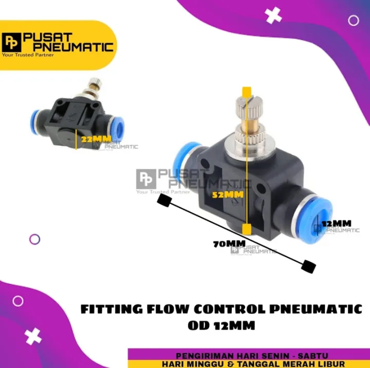 SA 12 Nepel Angin Fitting Pneumatic Flow Control Speed Control Selang ...