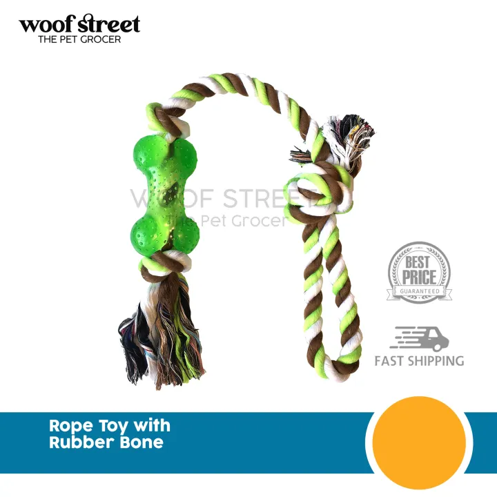 Rag Bone Rope Dog Tug with Rubber Chew Bone Toy by WOOF STREET The Pet ...