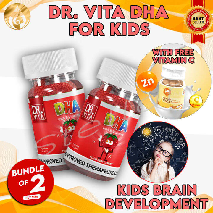 BUNDLE OF 2! FREE VITAMIN C! DR. Vita DHA with B-Vitamins for KIDS with DHA,Zinc,Probiotics and ...