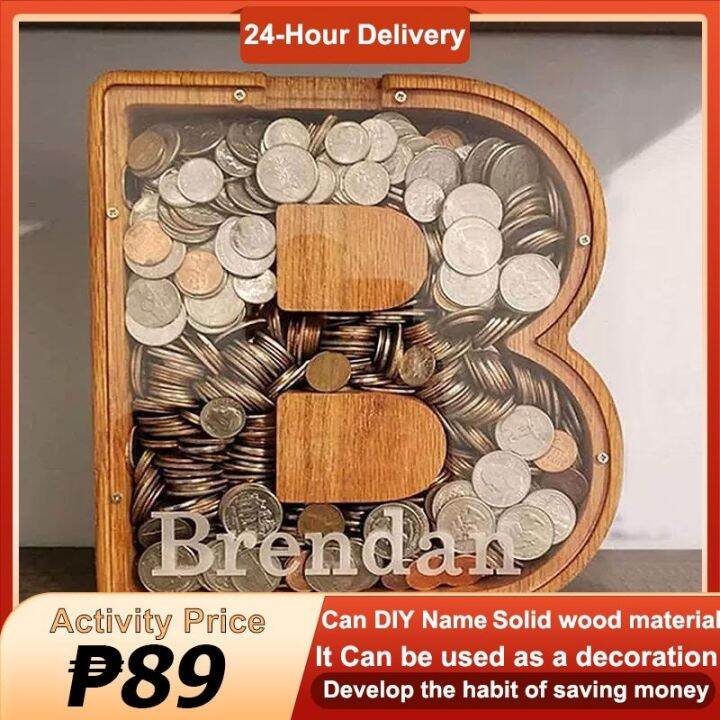 InStock 26 Letters Wooden Piggy Bank DIY Name Piggy Bank big Size ...
