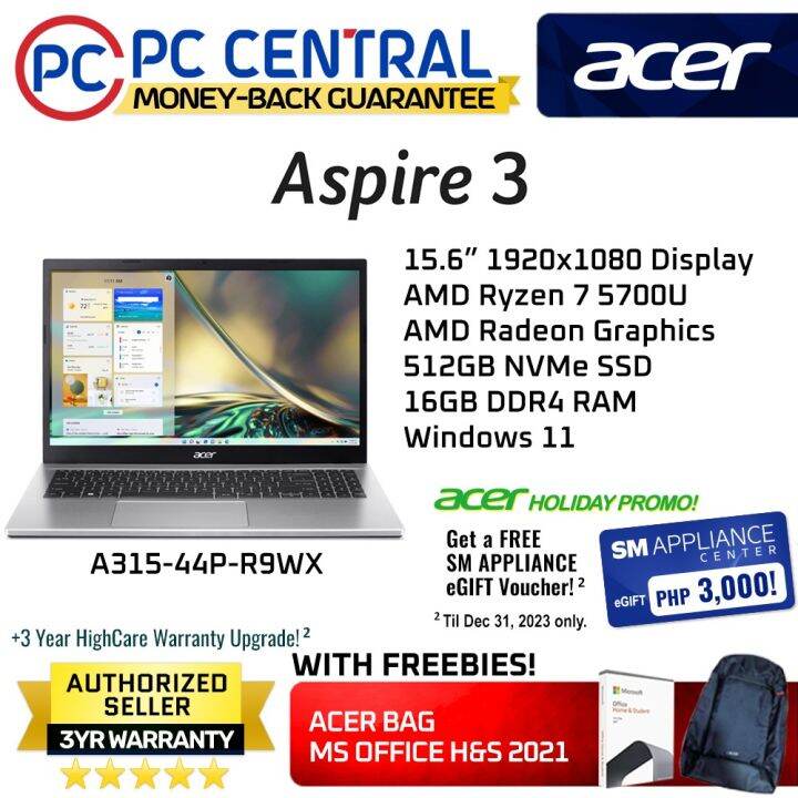 Acer Aspire 3 R9WX (A315-44P-R9WX) 15.6" | AMD Ryzen 7 5700U | 16GB DDR4 RAM | 512GB SSD | Win11 ...