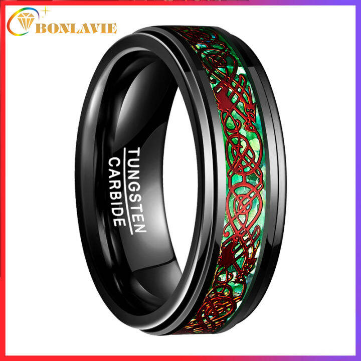 【ทังสเตน Steel】BONLAVIE 8MM หนาพื้นผิวขัดสีดำกับแหวนเหล็ก ...