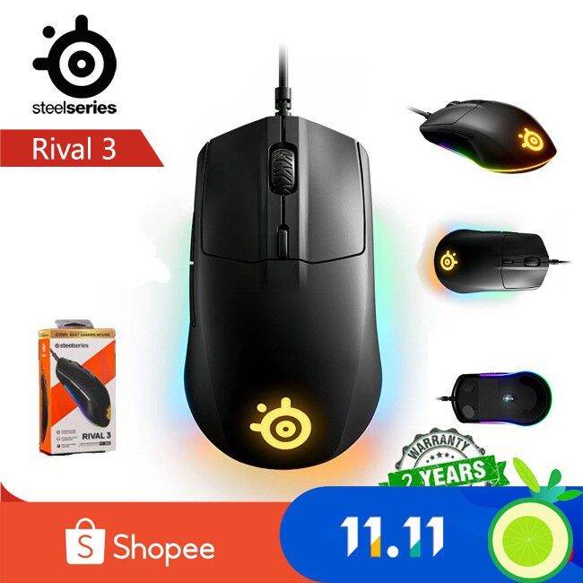 SteelSeries Rival 3 gaming mouse-8,500 CPI TrueMove core optical sensor-6 programmable buttons ...
